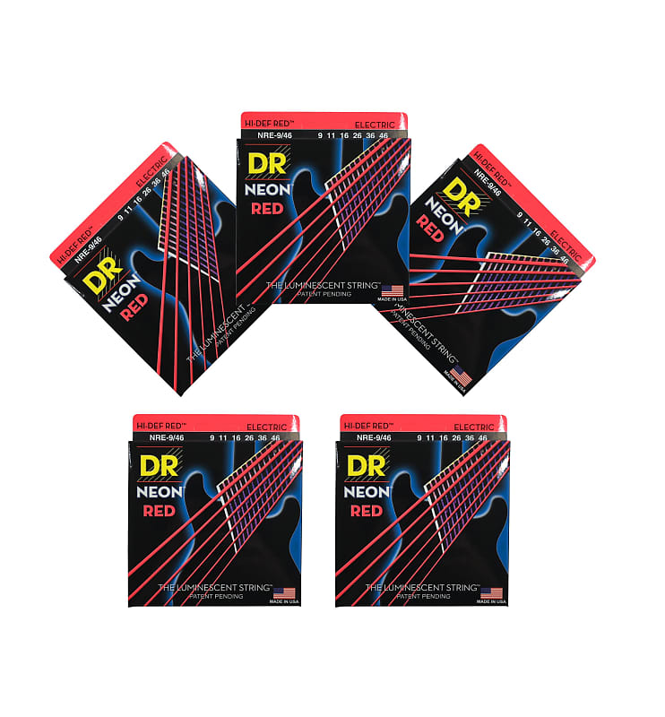 DR Strings Guitar Strings 5 Pack Electric Neon Red 09-46 | Reverb