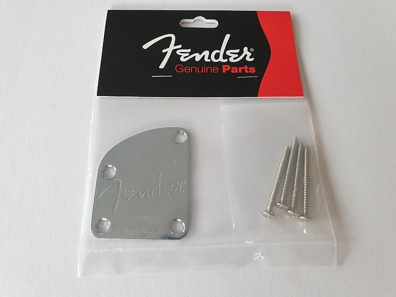 Fender Deluxe Contoured Heel Guitar Neck Plate with Spaghetti | Reverb
