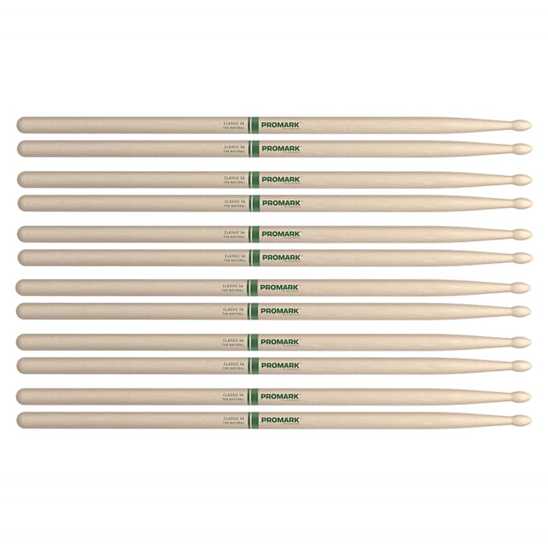 Promark American Hickory 5A Natural Wood Tip Drum Sticks (6 | Reverb