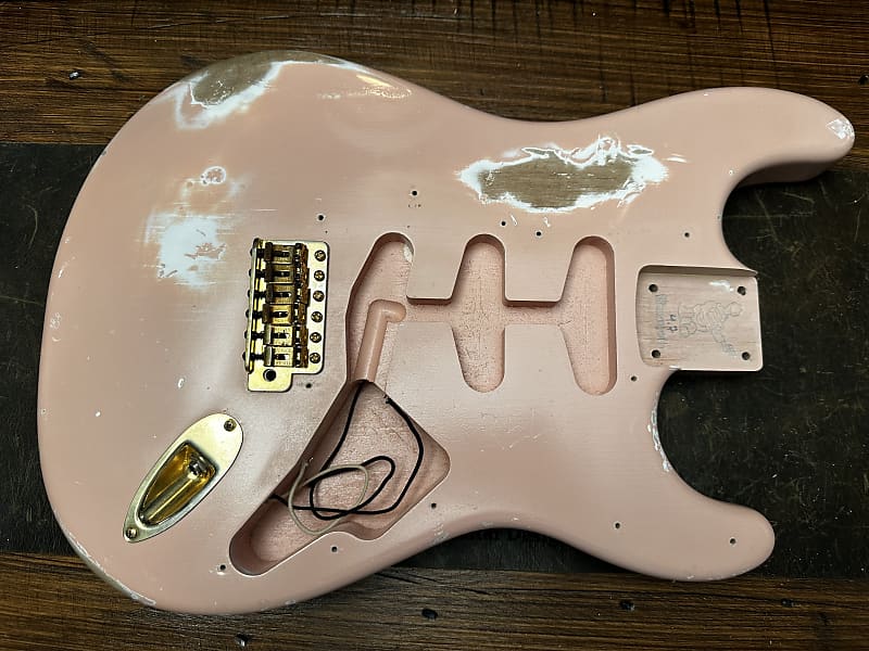 Warmoth Strat, Shell pink relic, semi-loaded | Reverb