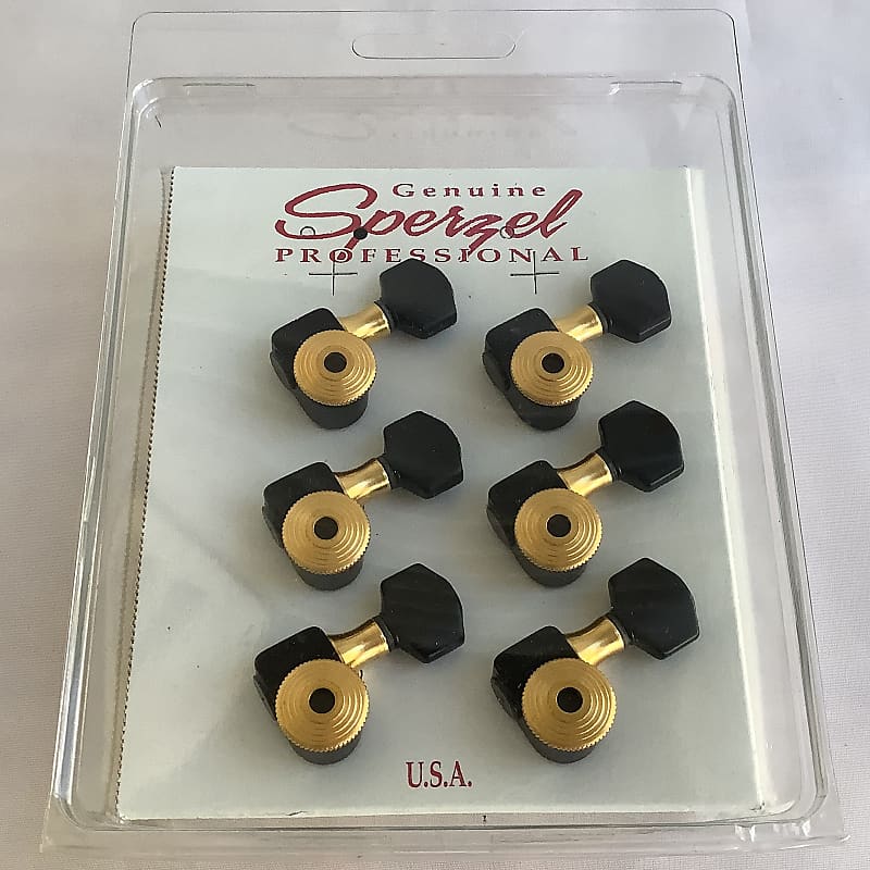 Sperzel 6-in-Line Trim Lock Tuners, Black with Gold, #6 | Reverb