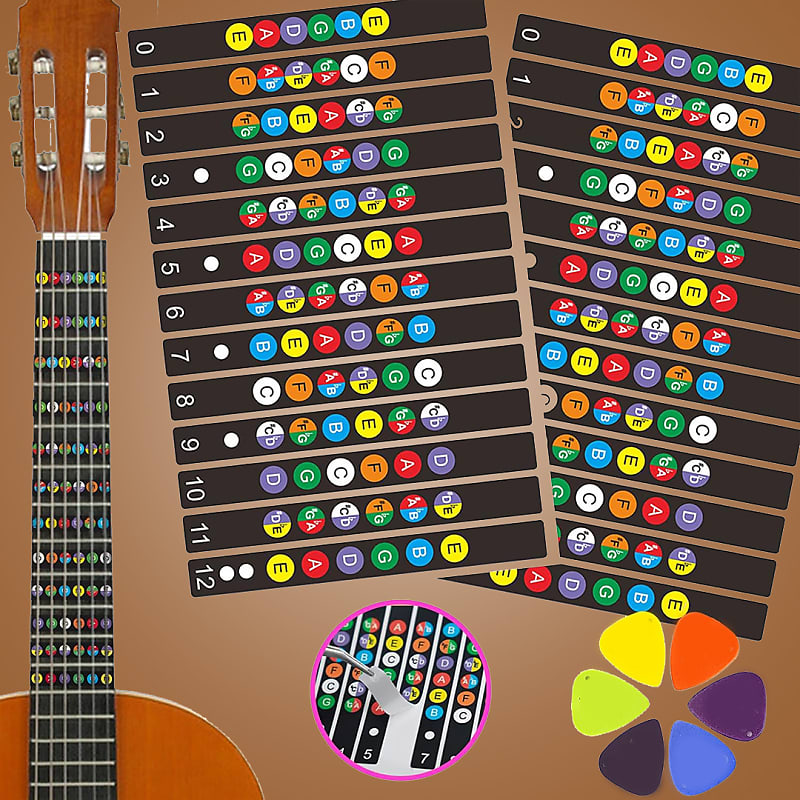 2 PCs Self Adhesive Guitar Fretboard Stickers & 6 Picks - | Reverb