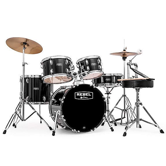 Rebel 5 Piece Complete Drum Set - Black | Reverb