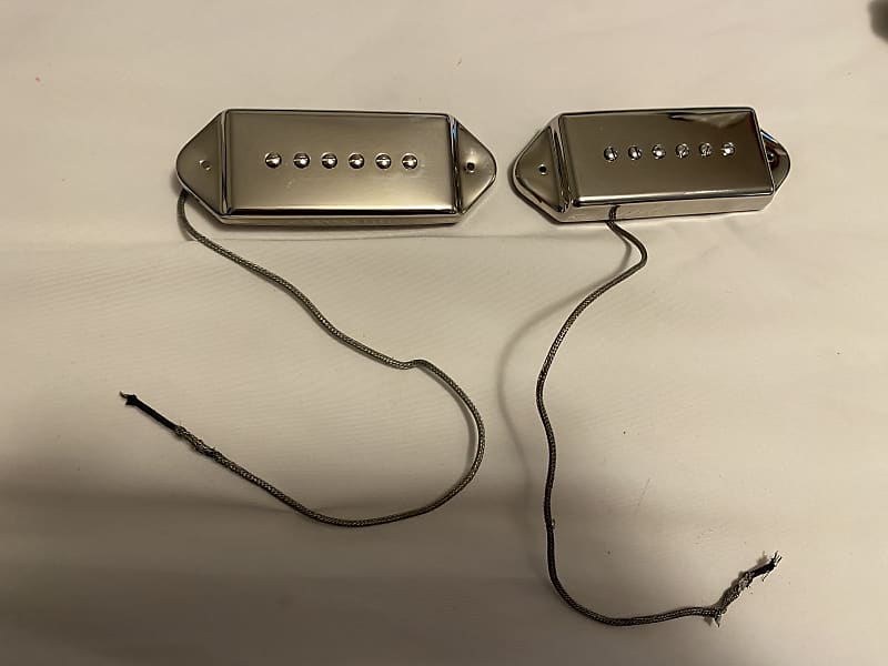 Gibson P90 Dogear Pickup Set in Nickel Silver Chrome Covers. | Reverb