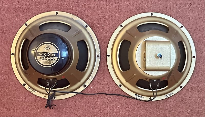 Two matching Vox 12” Gold Bulldog late 1960s guitar speakers | Reverb