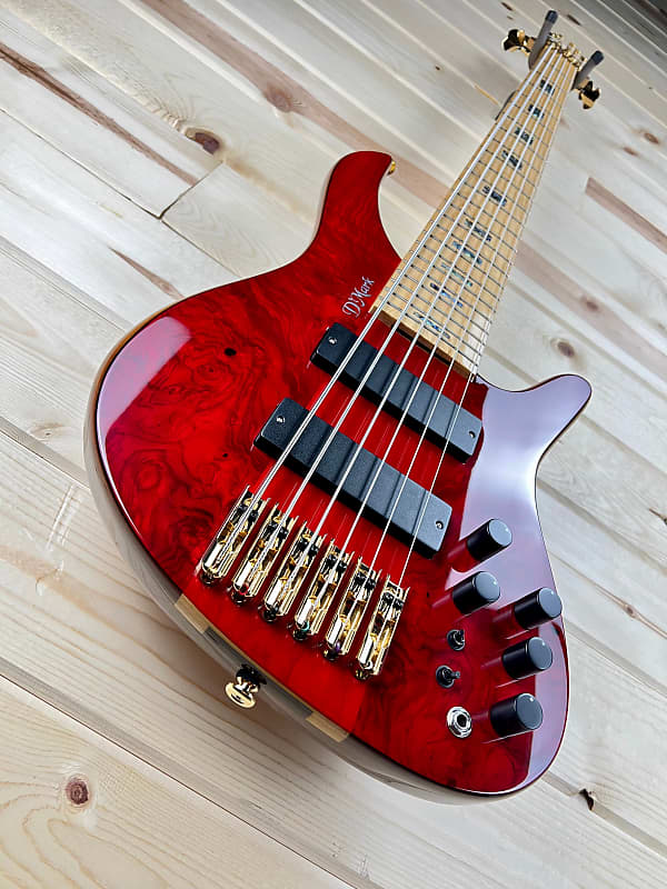 D'Mark Alpha 6 Strings Burl Buckey Red Electric Bass Guitar | Reverb