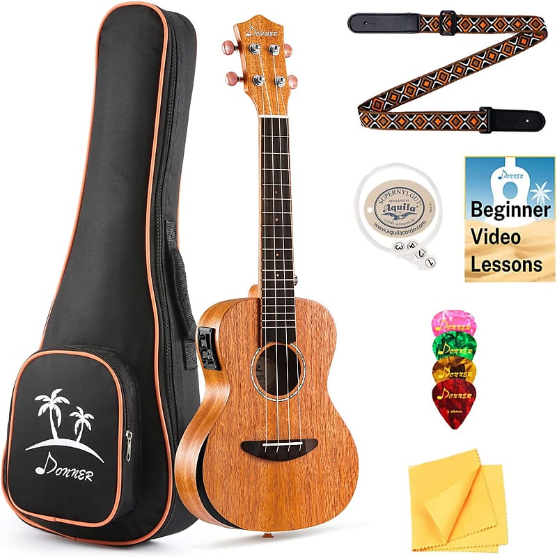 Donner Acoustic Electric Ukulele Concert Size Built-in Tuner | Reverb