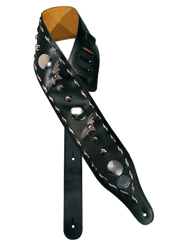 Biker Series Guitar strap, 4 inch wide, black, with bats | Reverb