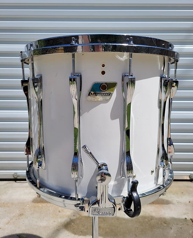 1980s Ludwig 12x14 12-Lug Marching Snare Drum - White Cortex | Reverb