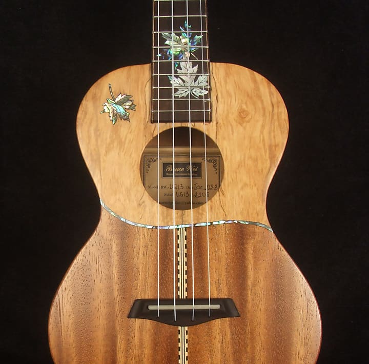Bruce Wei Solid Acacia Soprano Ukulele, Maple Leaf Inlay | Reverb