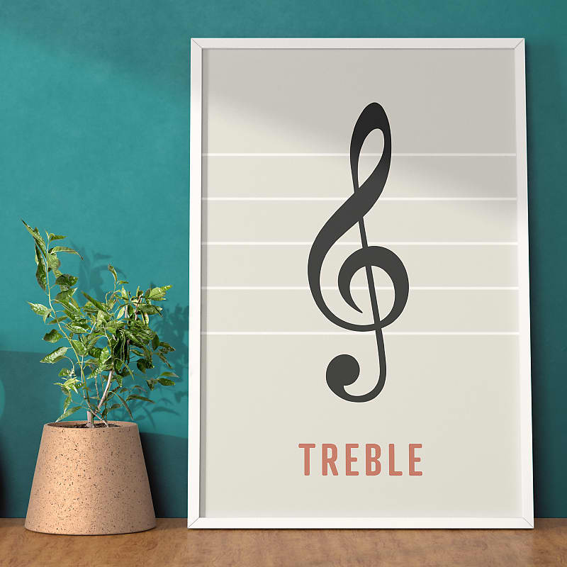 Treble Clef Print - Musical Note Art, Music Notes Poster, | Reverb