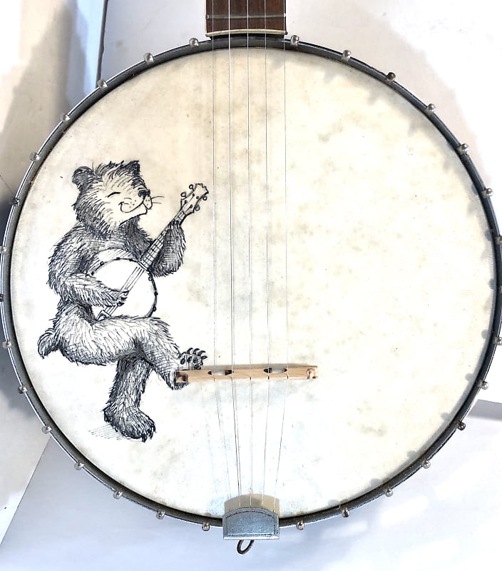 Kent vintage 5 string banjo with a bear painted head Banjo | Reverb