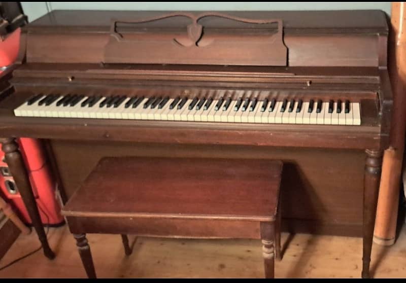 Wurlitzer Spinet Piano 1980s - Dark Maple (?) | Reverb