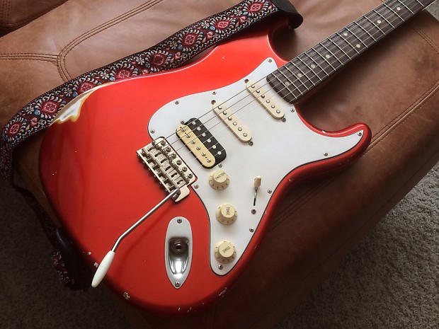 MJT HSS Relic Stratocaster VTS - Candy Apple Red over Gold - | Reverb