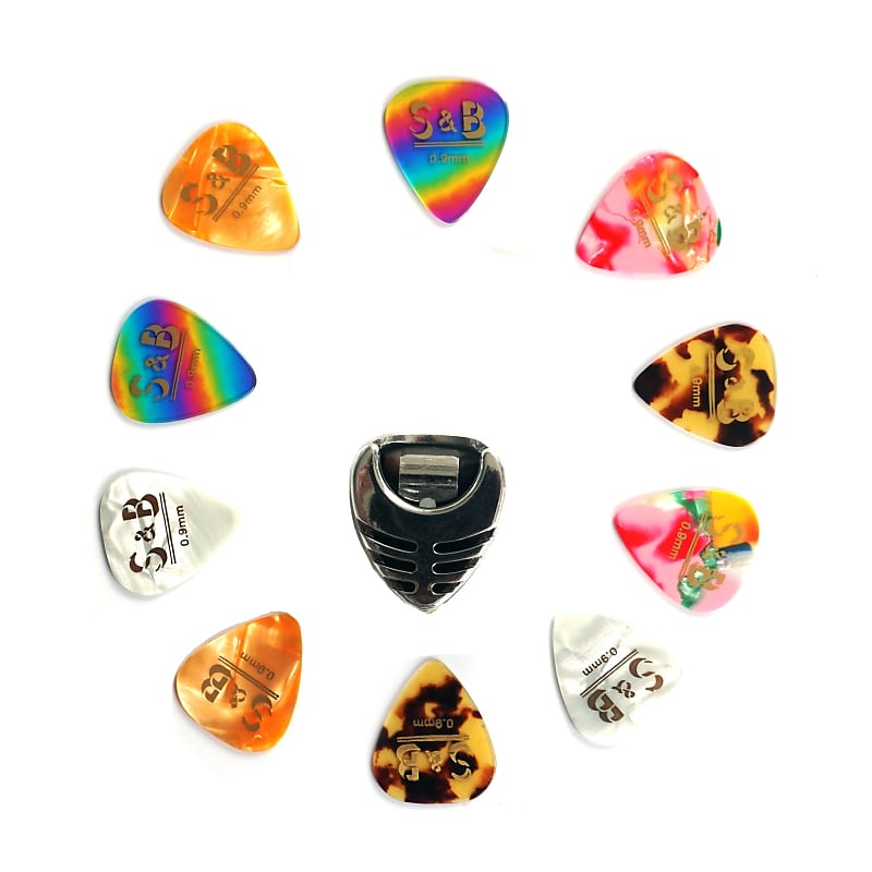 10x Pearloid Guitar Picks Plectrums S&B Mixed Set Acoustic | Reverb