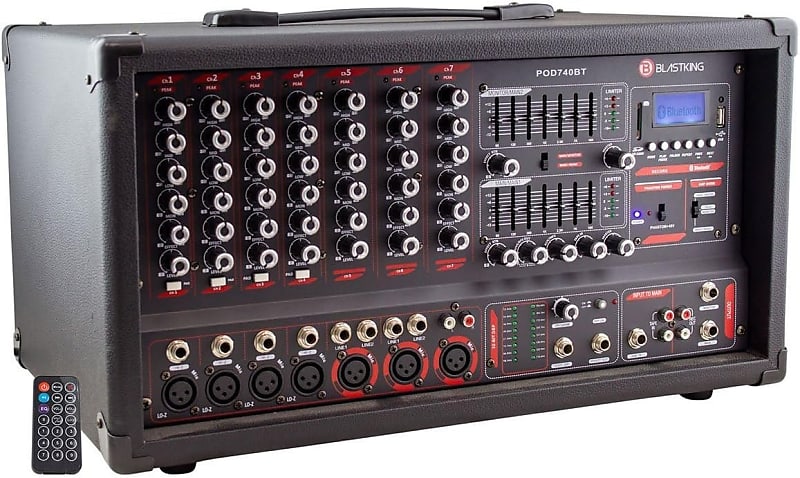 BLASTKING POD740BT 7-Channel Powered Mixer with Bluetooth, | Reverb