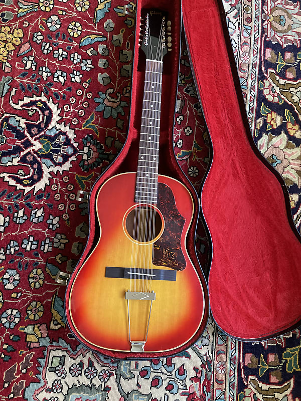 1967 Gibson B-25-12 Left Handed Cherry Sunburst | Reverb