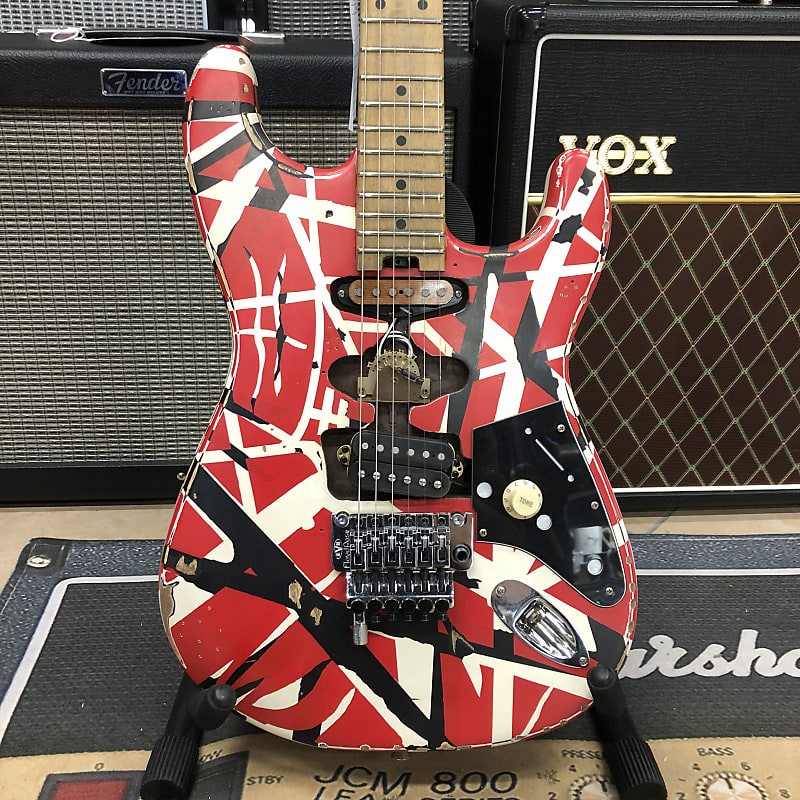 EVH Striped Series Frankie - Red with Black Stripes Relic | Reverb