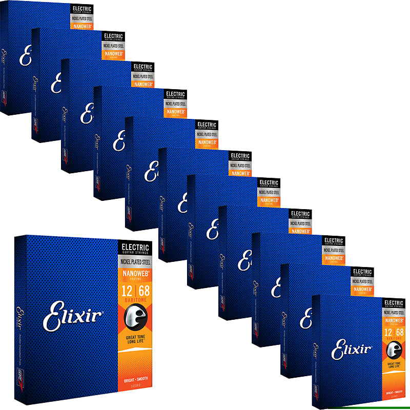 12 Sets of Elixir 12302 NANOWEB Baritone Electric Guitar | Reverb