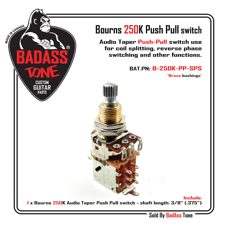 Bourns 250K Push Pull Audio Taper Short Shaft - Guitar & Bass | Reverb