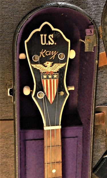 Kay US tenor banjo 1942 natural Patriotic WWII era with case | Reverb