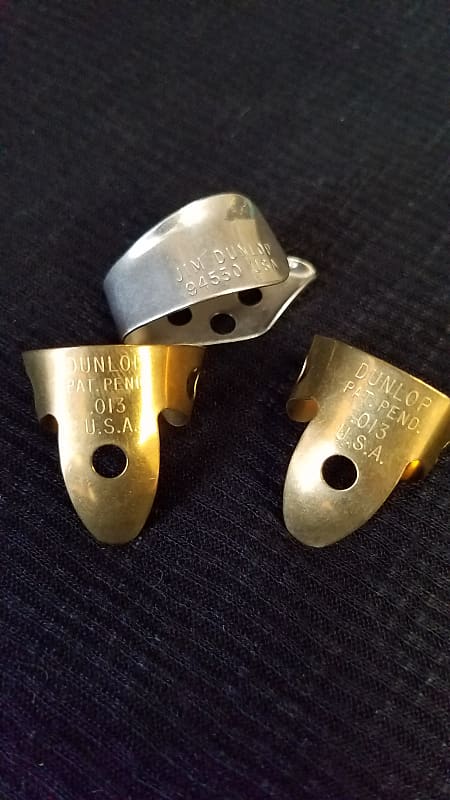 Jim Dunlop Metal picks Banjo/ Dobro set Brass/silver | Reverb