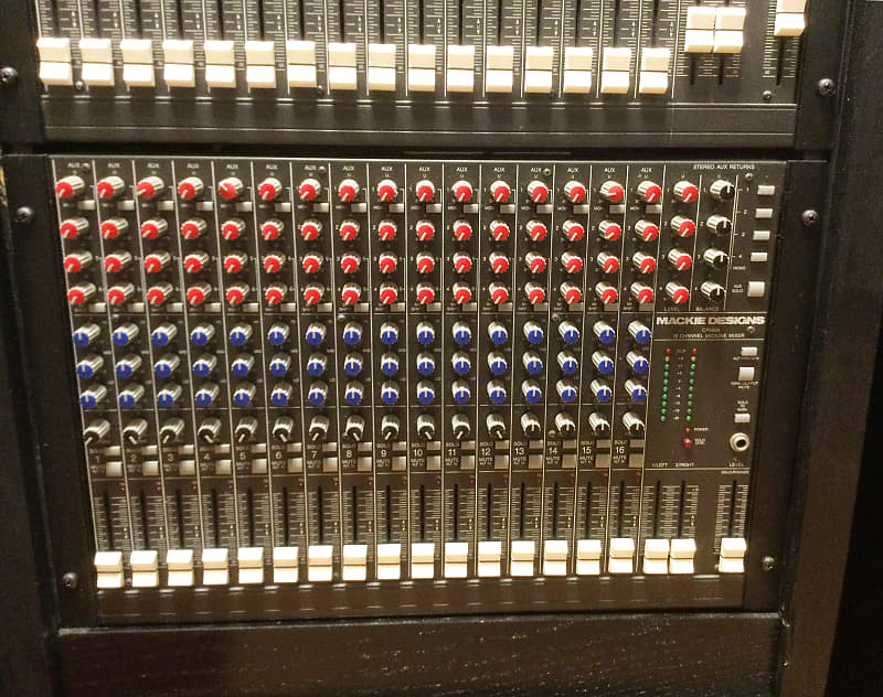 Mackie 1604 mixers (3) + "mixer-mixer" + 64"H rack cabinet | Reverb