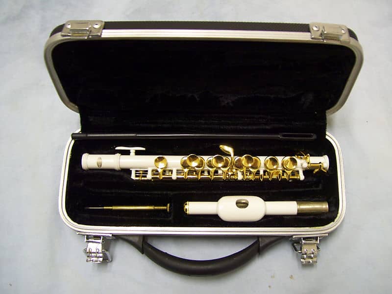 White piccolo, White color with gold keys. Metal body | Reverb