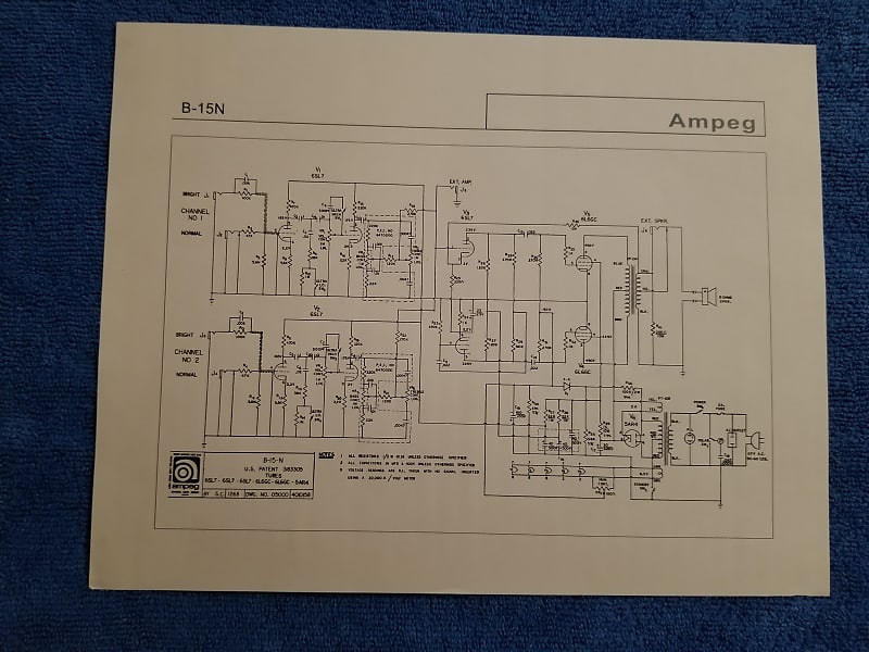 Ampeg B-15N reproduction schematic and 1965 patent drawings | Reverb