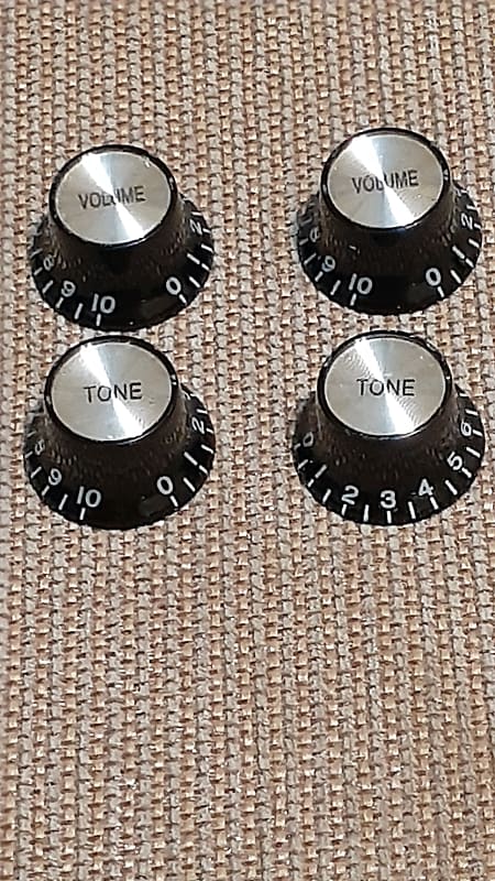 NEW- Top Hat guitar knobs -Set of 4- Black and chrome | Reverb
