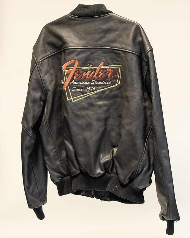 Fender Solid Body Gear Dealer Leather Bomber Jacket UNWORN | Reverb