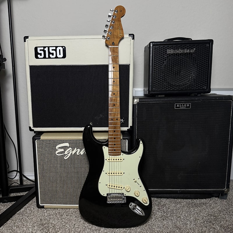 Custom Built Fender Strat with Roasted Maple Neck - Black | Reverb