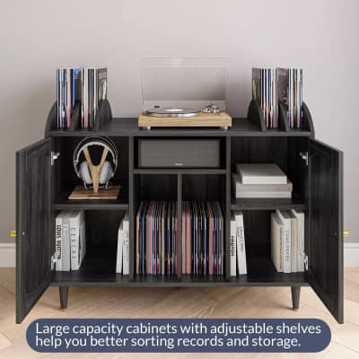 Mid-Century Record Player Stand w/ Vinyl Storage & Charging | Reverb