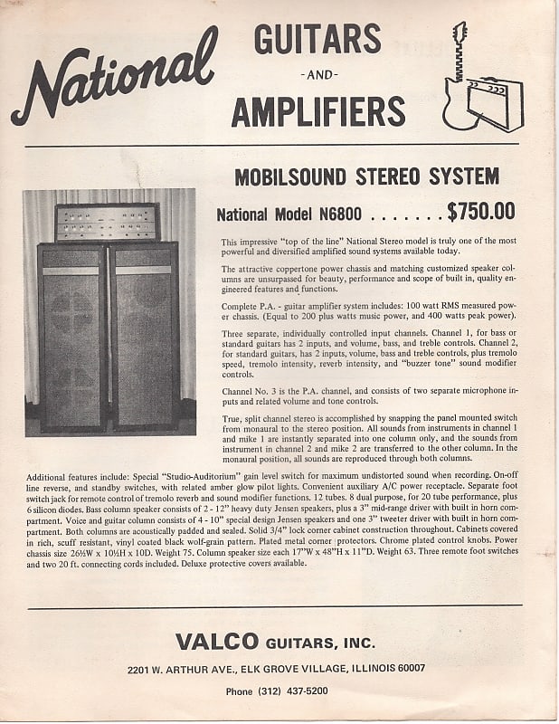 National Guitars & Amplifiers, Catalog, circa late 60's | Reverb