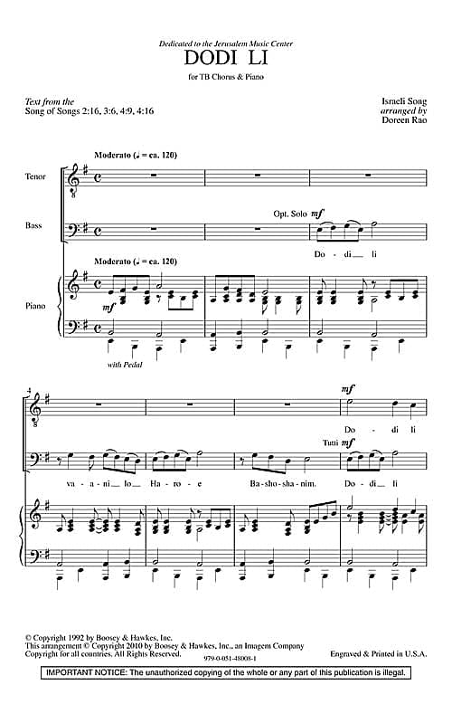Dodi Li Choral Music Experience In Low Voice Arranger Doreen | Reverb