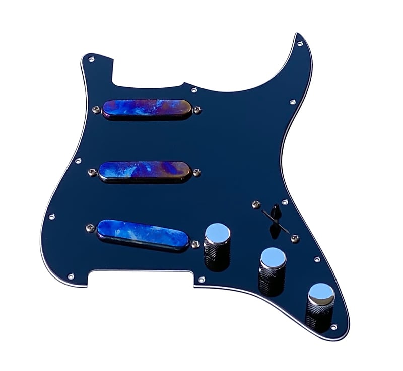 Chrome Burners™ Triple Loaded Pickguard - Black w/ Chrome | Reverb