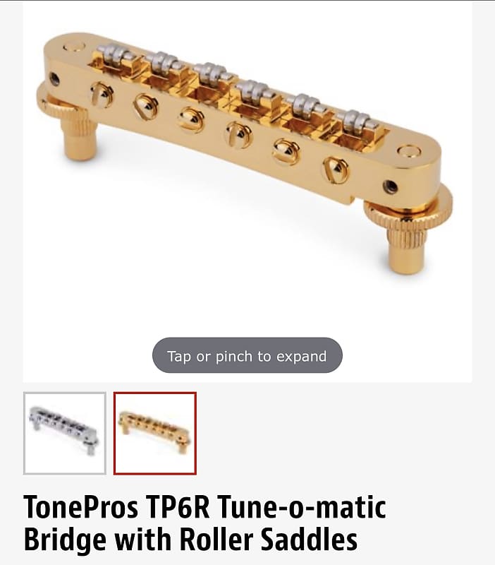 TonePros TP6R Tune-O-Matic Bridge with Roller Saddles Gold | Reverb