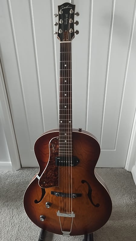 Left-Handed Godin 5th Avenue Kingpin P90 Cognac Burst in | Reverb