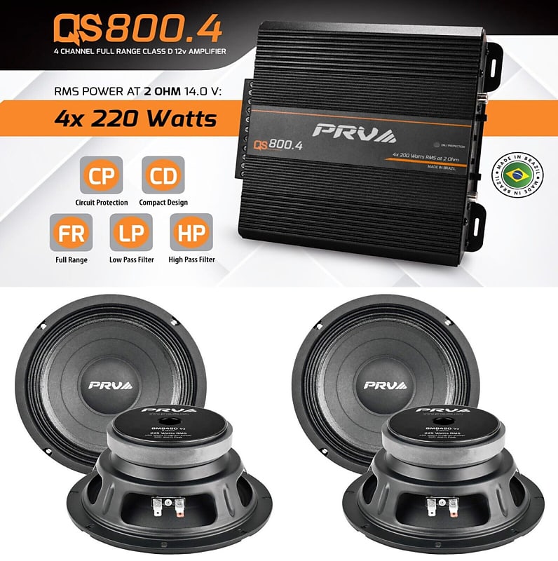PRV Audio QS800.4 4-Channel Car Amplifier w/ 4x PRV 8MB450 v2 | Reverb