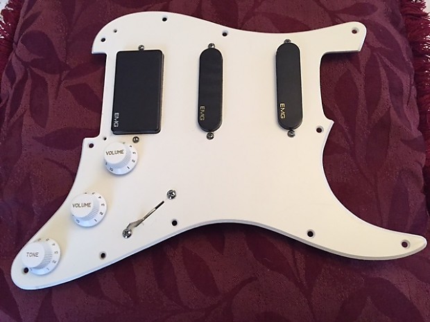 EMG Strat Pickguard EMG HB, S, S (HHF, HHD, HGI) Black on | Reverb