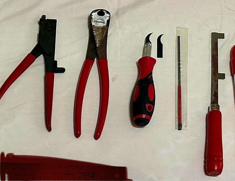 StewMac Fret tang nipper, cutter, end file and cleaning tools | Reverb