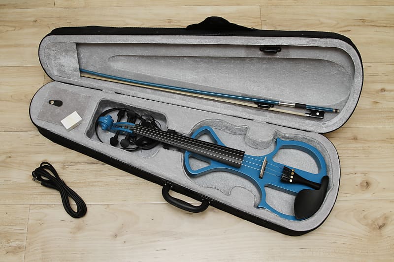 Electric Silent Blue Violin Fiddle with Accessories Case BLUE | Reverb