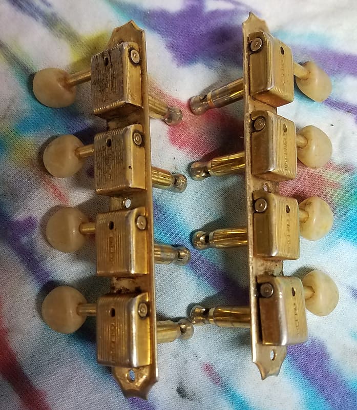 Kluson gold mandolin machine heads tuners 1950's single line | Reverb