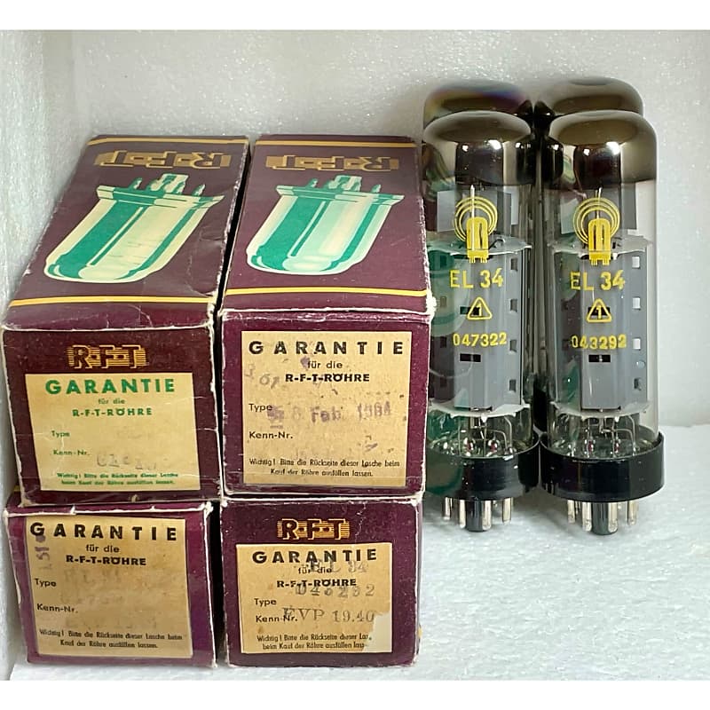 RFT tubes EL34 6CA7 matched NOS quad disc getter short base | Reverb