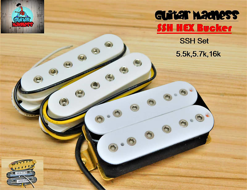 Guitar Madness Hex Pole HSS Set, White with Chrome Fully | Reverb