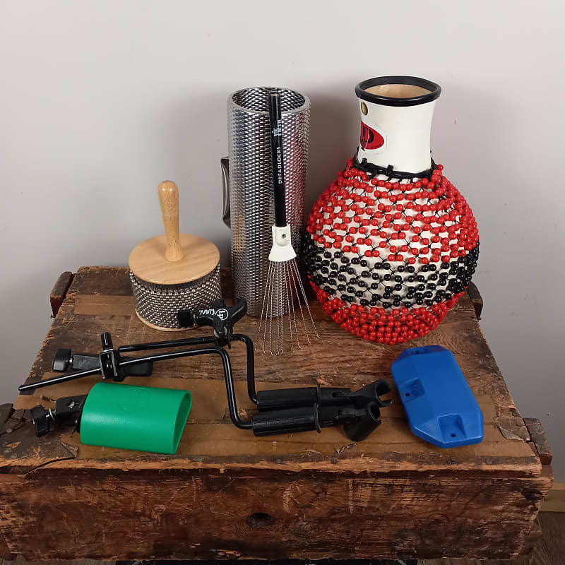Latin Percussion 7 piece bundle: LP324 Cabasa, LP483 Shekere, | Reverb