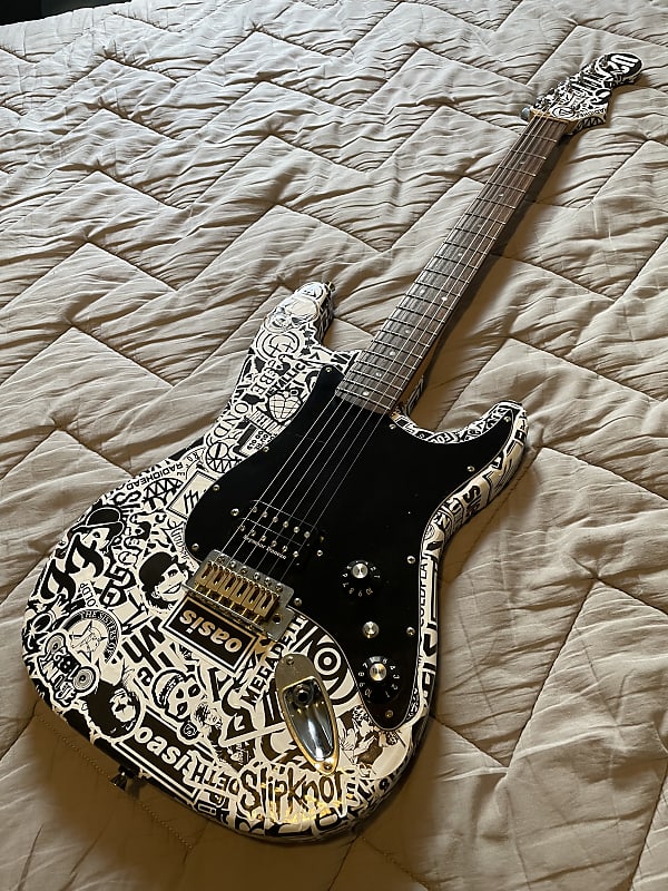 Custom Built Partscaster - Sticker Bombed | Reverb