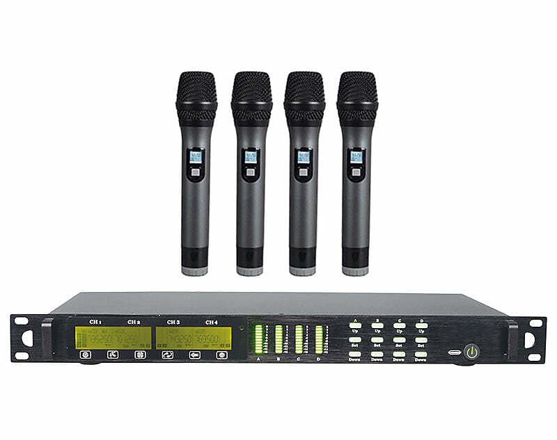 4 Channel UHF Wireless Microphone System Rack Mount LCD | Reverb