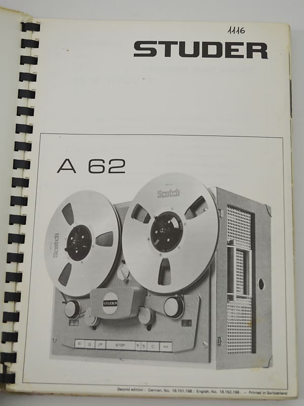 Studer A62 original Manual | Reverb