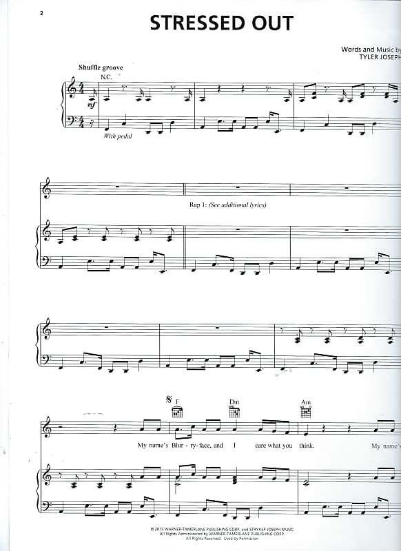 Stressed Out Twenty One Pilots Sheet Music | Reverb